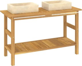 Koupelnová skříňka s umyvadly z krémového mramoru masivní teak 3096578