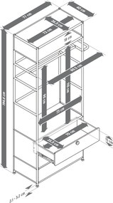 Tchibo - Kovová šatní skříň »Cn3« s šatní tyčí a 3 zásuvkami - barva: bílá
