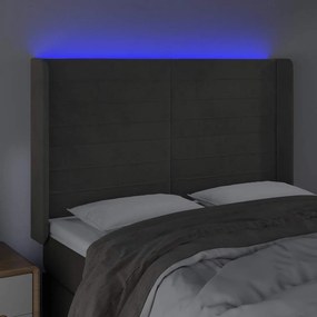 Čelo postele s LED tmavě šedé 147 x 16 x 118/128 cm samet 3124237