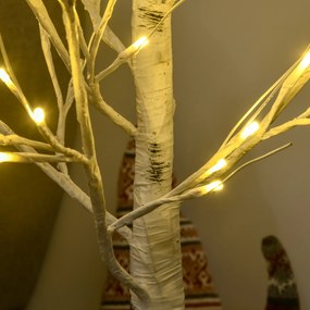 HOMCOM Umělý strom, umělá bříza, s LED osvětlením, teplá bílá, realistická bílá kůra, 17D x 17Š x 120V cm