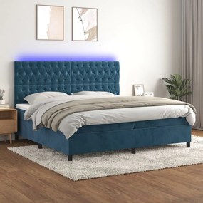 Box spring postel s matrací a LED tmavě modrá 200x200 cm samet 3136327