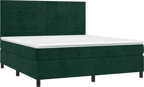 Box spring postel s matrací a LED tmavě zelená 160x200 cm samet 3136134