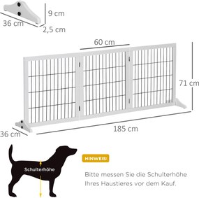 PawHut zábrana pro psy ochranný plot schodišťová brána 185 x 36 x 71 cm z borovicového dřeva v bílé barvě, ideální pro ochranu dveří a bezpečnost psů…