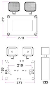 ACA Lighting LED nástěnné nouzové svítidlo TWIN 8W/230V/6000K/800Lm/IP65/1,5h Ni-Cd 6V/2Ah