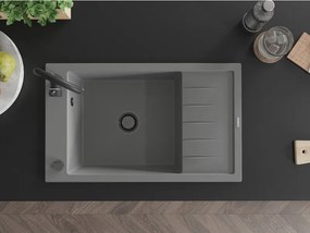 Mexen Elias, granitový dřez granitový 795x480x200 mm, 1-komorový, šedá s černým sifonem, 6511791005-71-B
