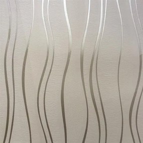 Vinylové tapety na zeď 0993260, rozměr 10,05 m x 0,53 m, vlnovky stříbrné na bílém podkladu, P+S International