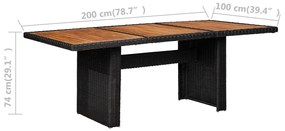 vidaXL Marketos Zahradní jídelní stůl černý 200 x 100 x 74 cm polyratan
