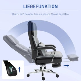 Kancelářská židle HOMCOM s houpací funkcí, nosnost 180 kg, ergonomická, 160° sklopný opěrák, koženka, 63Š x 71D x 123-129V cm, světle šedá| Aosom