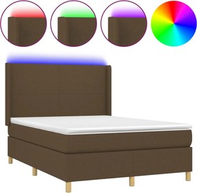 Box spring postel s matrací a LED tmavě hnědá 140x200 cm textil 3138720