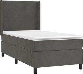 Box spring postel s matrací a LED tmavě šedá 90x200 cm samet 3139422