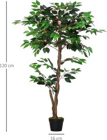 Umělý čajovník Outsunny, 120 cm, umělé stromky v dekorativním květináči pro interiér domova, obývací pokoj, kancelář Ø16x120 cm, zelený