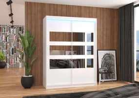 ADRK Furniture Posuvná skříň se zrcadlem a LED osvětlením FLORENTO 150