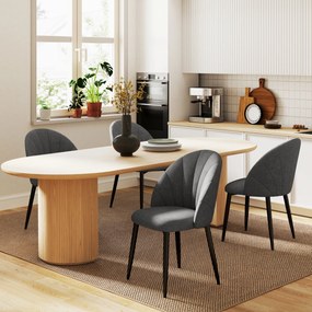HOMCOM sada 4 židlí v sametovém vzhledu – polstrované ergonomické opěradlo, ocelové nohy, tmavě šedá