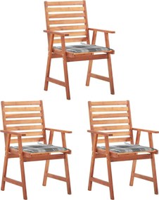 vidaXL Zahradní jídelní židle s poduškami 3 ks masivní akáciové dřevo [3064352] Barva: Vzor šedá kostka