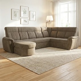 Sedací souprava BOSTON U | 175x322x226 cm | VYSOKÝ sedák a záda | rozkládací s úložným prostorem | hnědošedá