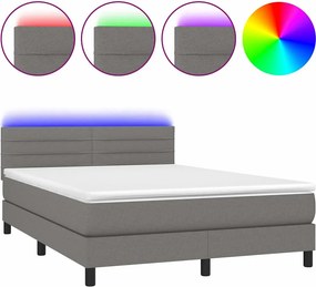 Box spring postel s matrací a LED tmavě šedá 140x200 cm textil 3133238