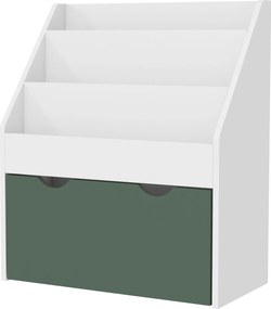 Dětská knihovnička AIYAPLAY s hračkami a úložným prostory, víceúrovňová s 3 policemi a šuplíkem, 62,5L x 30Š x 70V cm, Zelená