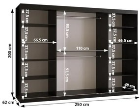 Šatní skříň RIFLO 1 Abika 250/200/62 barevné provedení: bílý mat-černý mat
