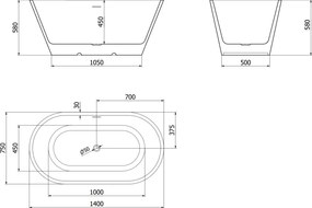 Mexen Luna, volně stojící vana 140 x 75 cm, bílá, měděný matný přepad, 52031407500-65