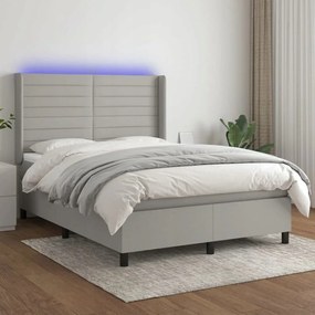 Box Spring Postel S Matrací A Led Textil Světle Šedá vodorovné pruhy 140