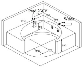BPS-koupelny Hydromasážní vana HYD-DE916-155 155x155 s ohřevem vody, černý panel