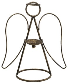 Zlatý antik kovový svícen Anděl -26*16*21 cm