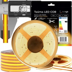 Led pásek Neon Cob 24V 5 m 528 3000K Bílý Teplý Zdarma Cut Libovolné Řezání