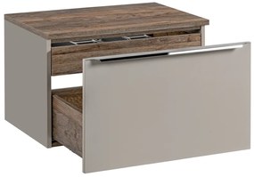 COMAD Závěsná skříňka s umyvadlem - SANTA FE 82-60 taupe + 89-60 oak, šířka 60 cm, krémová/dub santa fe vintage