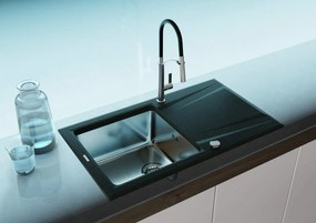 Deante Prime, granitově-nerezový dřez 860x500x220 mm, 3,5" + prostorově úsporný sifon, 1-komorový, grafitová metalíza, ZSR_G113
