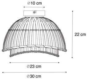 Orientální stropní svítidlo černé s přírodním bambusovým dekorem 30 cm - Pua