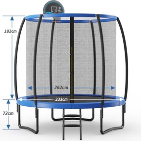 Costway Venkovní trampolína φ333 cm se žebříkem a basketbalovým míčem, ochrannou