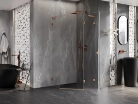 Mexen Lunar, L pravý výklopný pětiúhelníkový sprchový kout 100x100 cm, 8mm čiré sklo, profil měděná matná, 831L-100P-100L-65-00-P