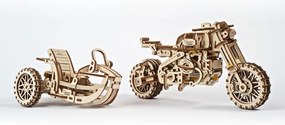 Ugears 3D dřevěné mechanické puzzle UGR-10 Motorka (scrambler) s vozíkem