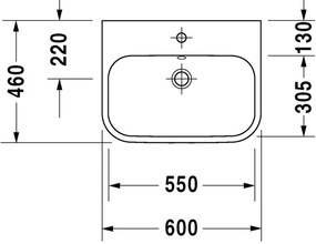 Duravit Happy D.2 - Umyvadlová mísa, 1 otvor pro armaturu propíchnutý, 60 x 46 cm, bílá 2315600000