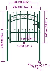 vidaXL Marketos Plotová branka EMMEN s hroty ocelová 104 x 97 cm zelená