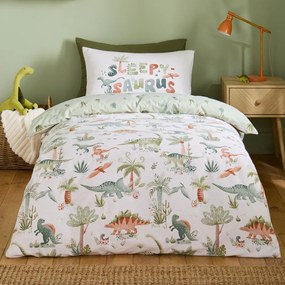 Krémové flanelové dětské povlečení na jednolůžko 135x200 cm Brushed Sleepy Saurus Dino – Catherine Lansfield