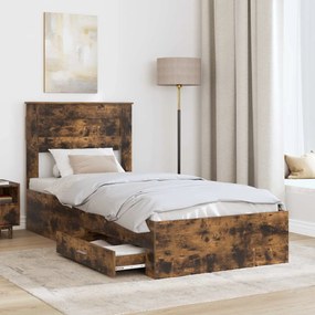 Rám postele s čelo Kouřový dub 100 x 200 cm Kompozitní dřevo 3410023