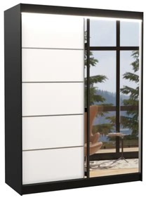 Posuvná skříň se zrcadlem LIMBO, 150x200x58, černá/bílá