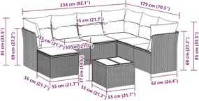 8dílná zahradní sedací souprava a podušky světle šedá polyratan 3218002