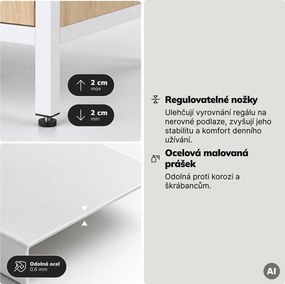 Regál se zásuvkami do kanceláře, na šanony a dokumenty, otevřené police, kovový, bílý/dub sonoma, 800x2200x400 mm: ARIEL Eco Design