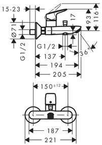 Hansgrohe Logis, páková vanová baterie, chromová, 71400000