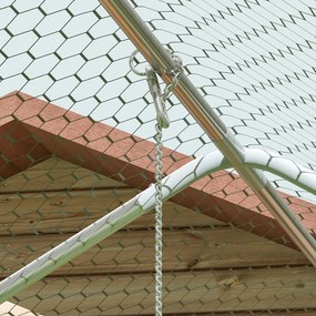 Ocelový výběh pro kuřata PawHut, 300 x 800 x 195 cm, klec pro kuřata s krytem odolným proti UV záření, dvířka na krmení, závěsné krmítko, bidýlko, vý…