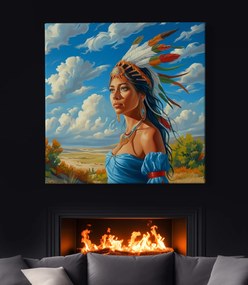 Obraz na plátně - Indiánská žena Jemný vánek FeelHappy.cz Velikost obrazu: 60 x 60 cm