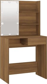 Toaletní stolek sada s LED hnědý dub kompozitní dřevo 3114114