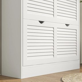 HOMCOM Moderní Botník se 2 Vytahovacími Zásuvkami a Nastavitelnými Policemi pro 16 Párů Bot, Úzký Botník do Předsíně 81,5x25x83 cm Bílý