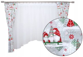 Hotová voálová Vánoční záclona se závěsy Vánoční skřítci 460x 150cm, bílá