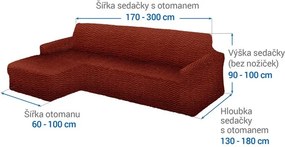Bielastické potahy CRISTINA měděná sedačka s otomanem vlevo (š. 170 - 300 cm)