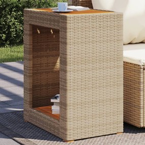 vidaXL Zahradní stolek s dřevěnou deskou béžový 60x40x75 cm polyratan