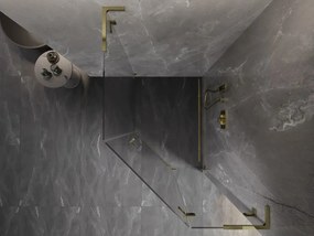 Mexen Lunar, L pravý výklopný pětiúhelníkový sprchový kout 90 x 100 cm, 8mm čiré sklo, zlatý profil, 831L-090P-100L-50-00-P