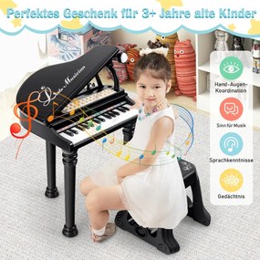 Costway Dětské piano s 31 klávesami a stoličkou přenosné piano černé